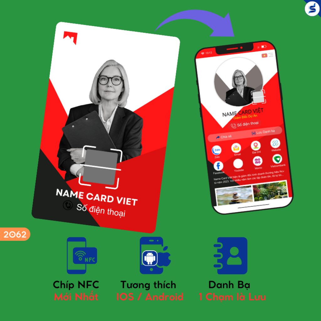 Smart name card, Smart card có chip NFC và mã QR (2062) - NCV